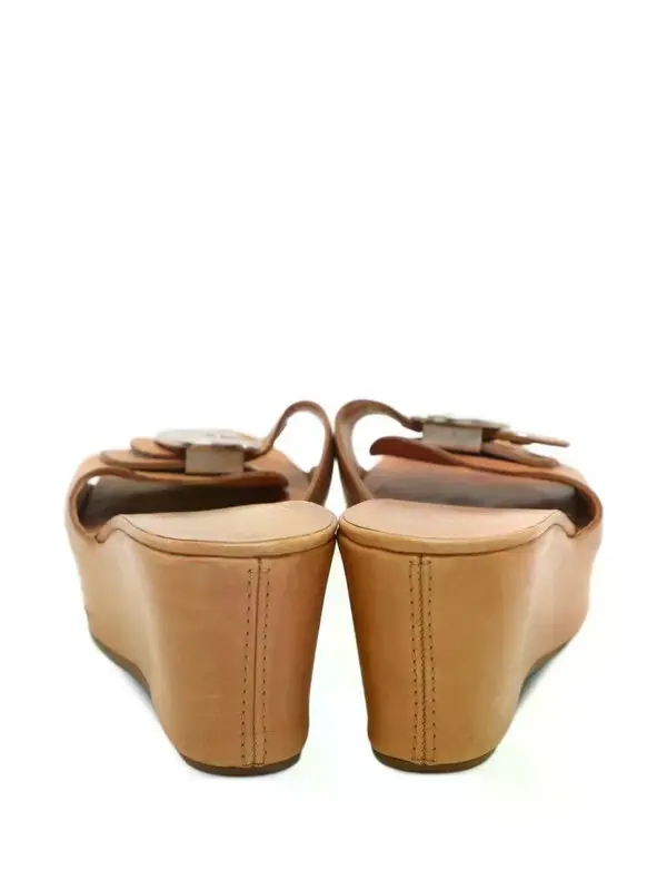 FERRAGAMO Gancini Leather Wedge Sandals