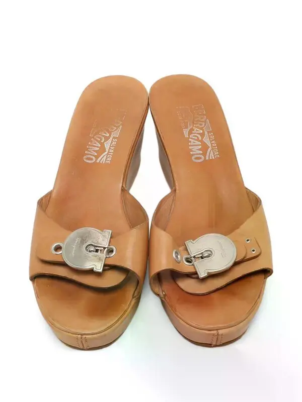FERRAGAMO Gancini Leather Wedge Sandals