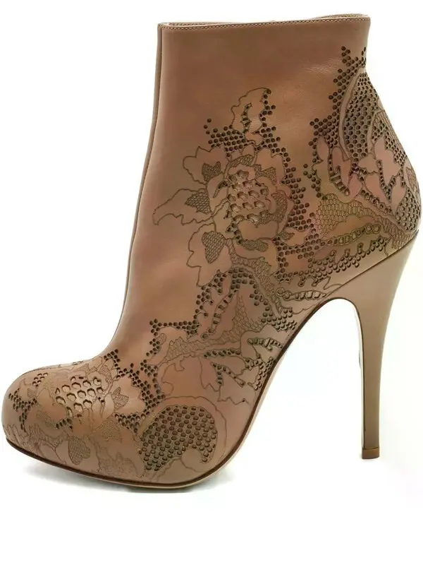 Valentino Garavani Laser-cut Leather Ankle Boots - Brown