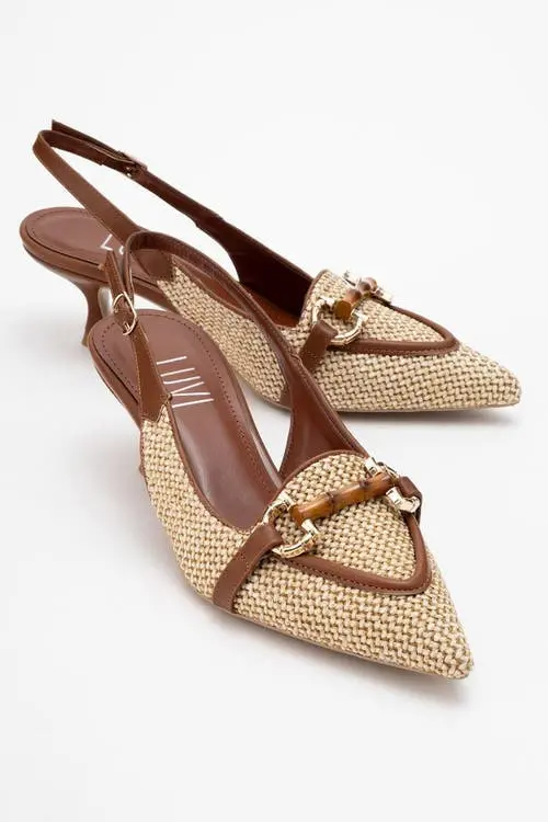 PROLOGUE SHOES Osca Pointed Toe Buckled Slingback Pump - Cognac