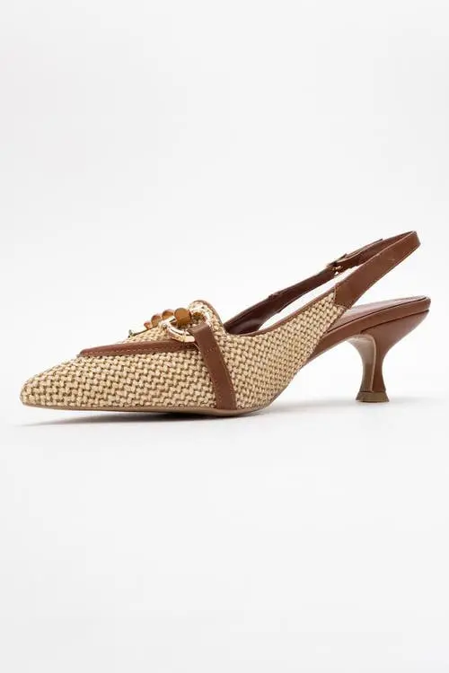 PROLOGUE SHOES Osca Pointed Toe Buckled Slingback Pump - Cognac
