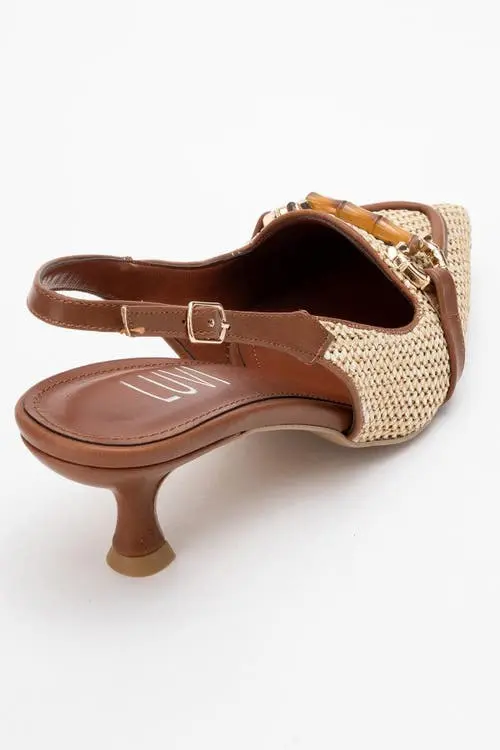 PROLOGUE SHOES Osca Pointed Toe Buckled Slingback Pump - Cognac