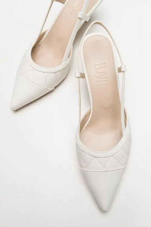PROLOGUE SHOES Pointed Toe Slingback Pumps - White