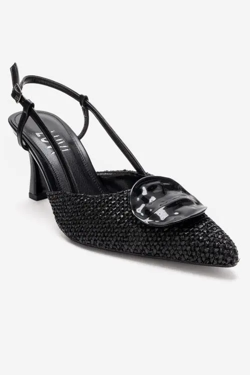 PROLOGUE SHOES Levia Woven Pointed Toe Slingback Pump - Black