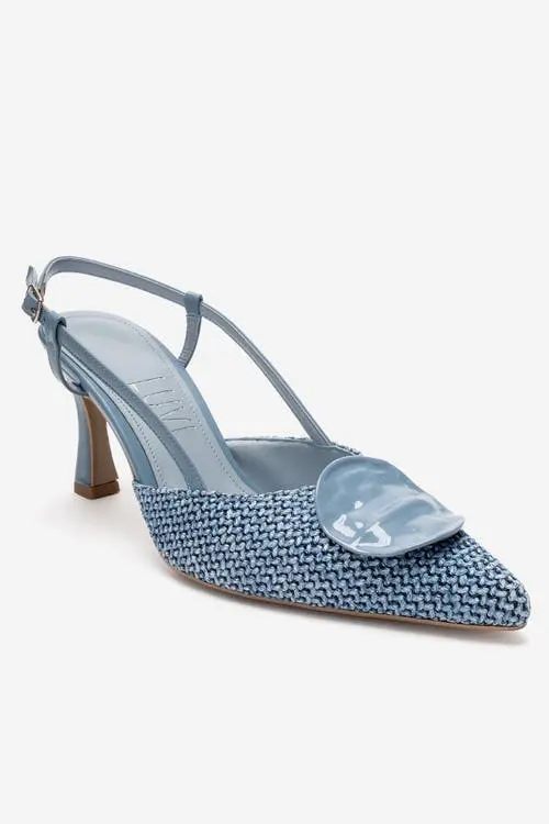 PROLOGUE SHOES Levia Woven Pointed Toe Slingback Pump - Blue