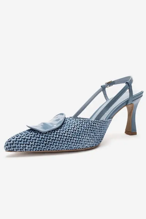 PROLOGUE SHOES Levia Woven Slingback Pumps - Blue