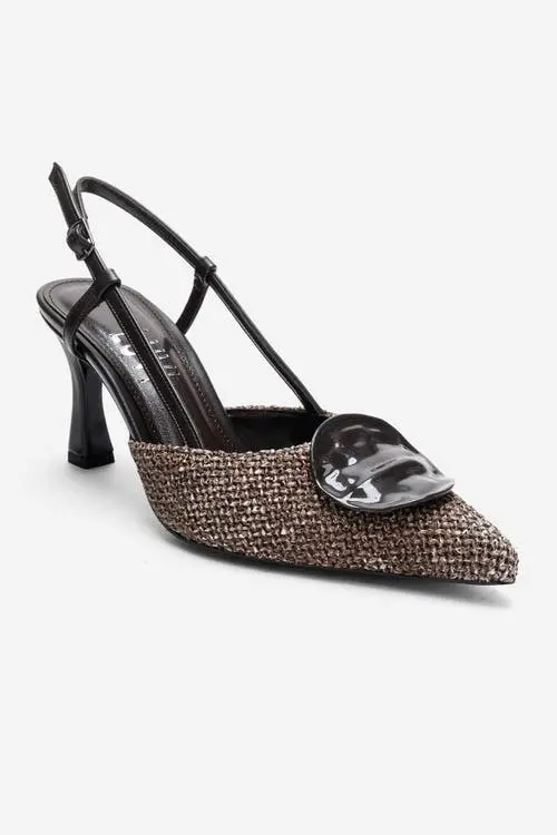 PROLOGUE SHOES Levia Woven Pointed Toe Slingback Pump - Brown