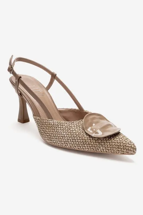 PROLOGUE SHOES Levia Woven Pointed Toe Slingback Pump - Mink