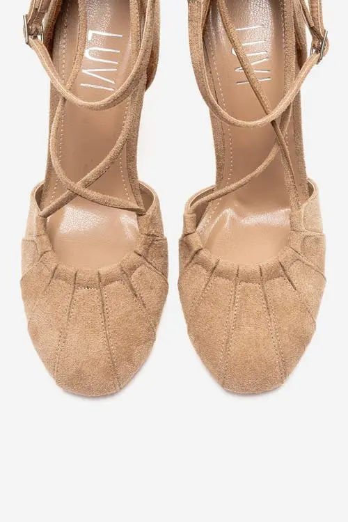 PROLOGUE SHOES Eliza Stiletto Pump - Beige Suede