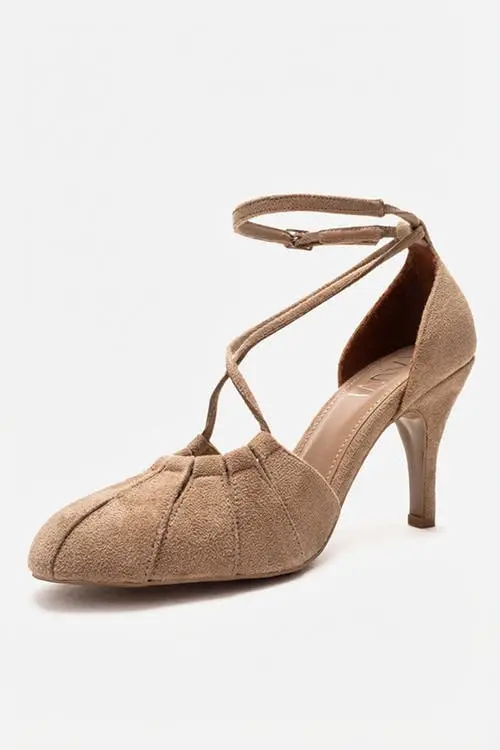 PROLOGUE SHOES Eliza Stiletto Pump - Beige Suede