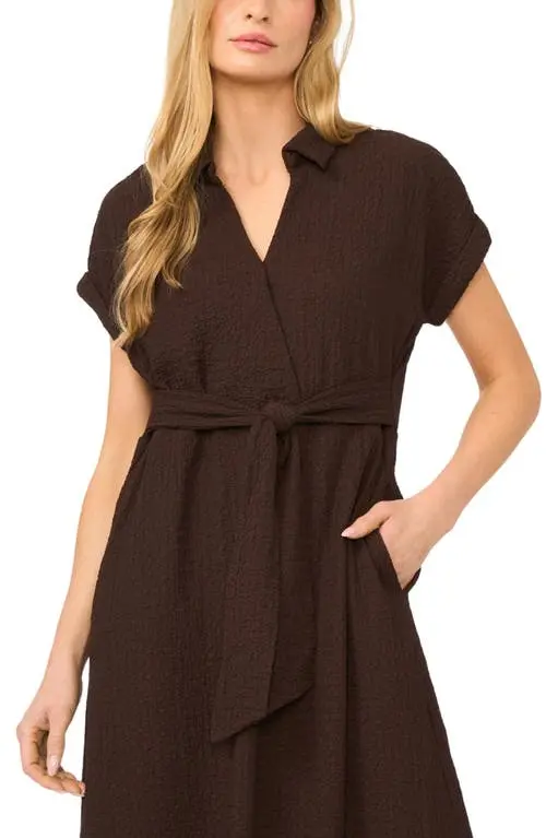 Halogen Tie Belt Textured Midi Dress - Mole