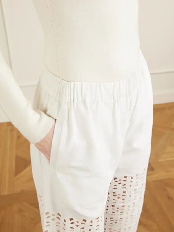 Sea Leila Broderie Anglaise-trimmed Cotton And Linen-blend Wide-leg Pants