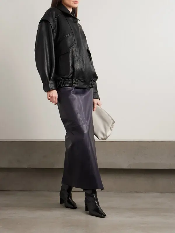 Nour Hammour Micah Oversized Paneled Textured-leather Jacket - Black