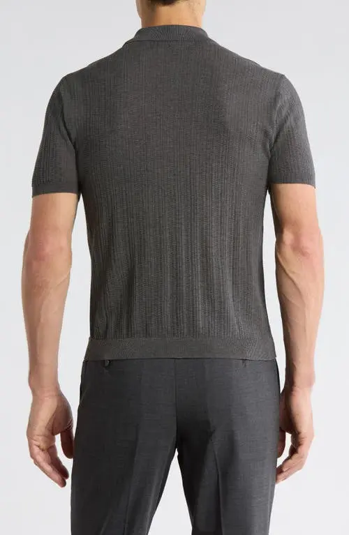 Emporio Armani Textured Quarter Zip Polo - Grey
