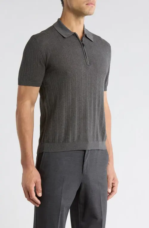Emporio Armani Textured Quarter Zip Polo - Grey