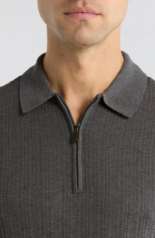 Emporio Armani Textured Quarter Zip Polo - Grey
