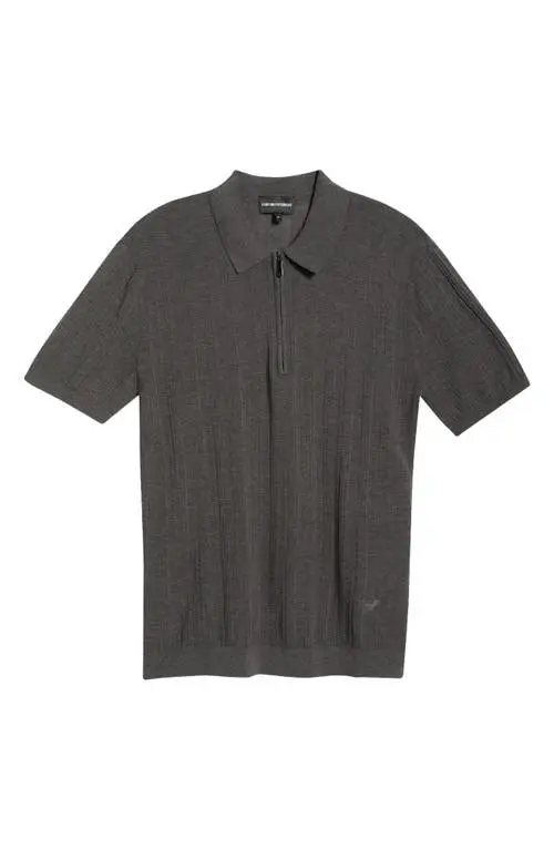 Emporio Armani Textured Quarter Zip Polo - Grey