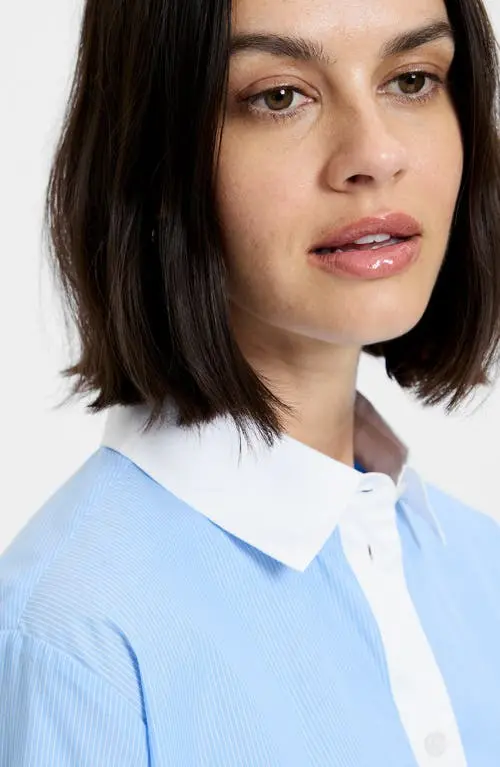 French Connection Striped Cotton Poplin Button-up Shirt - Blue Hydrangea Summer