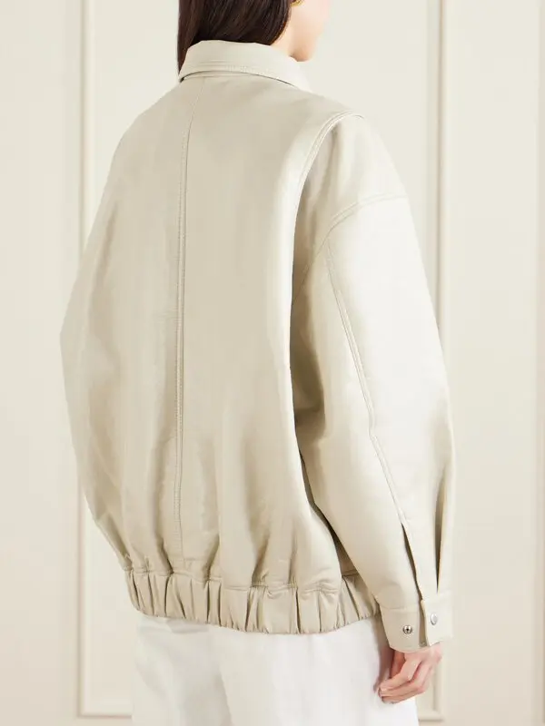 AGOLDE Aston Recycled Leather-blend Bomber Jacket - Neutrals