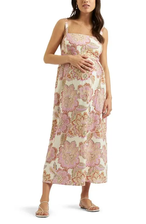 RIPE MATERNITY Hope Tie Back Linen Blend Dress