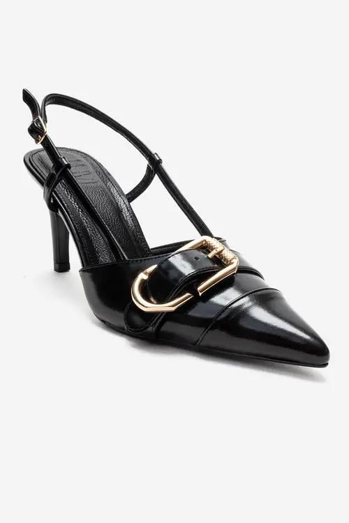 PROLOGUE SHOES Noen Buckle Pointed Toe Stiletto Pump - Black