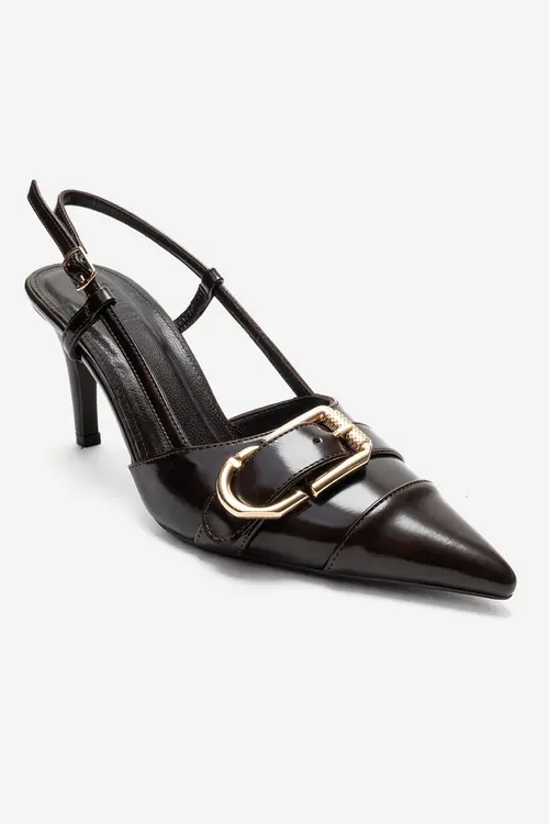 PROLOGUE SHOES Noen Buckle Stiletto Pumps - Brown
