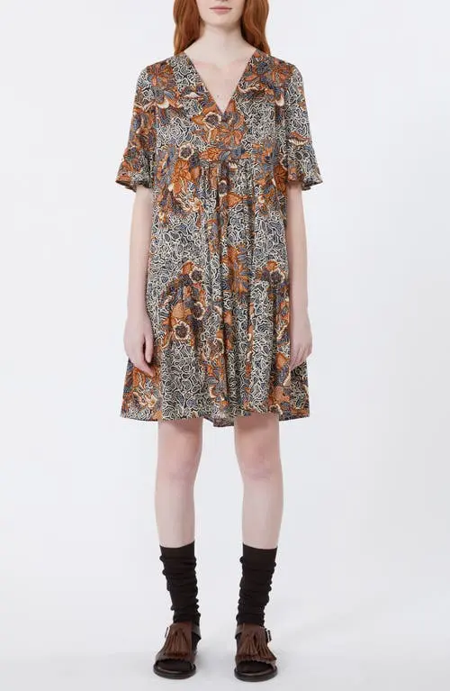 Max Mara Fuoko Paisley Floral Cotton Jersey Babydoll Dress - Navy