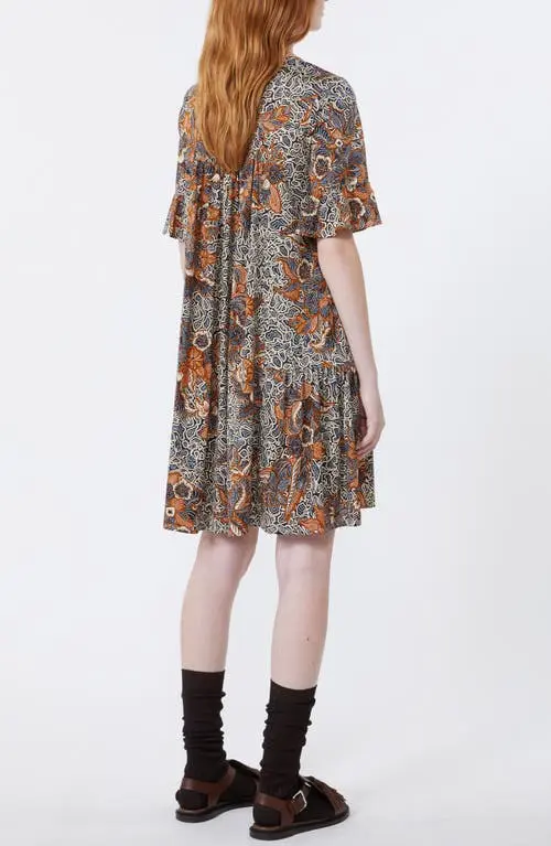 Max Mara Fuoko Paisley Floral Cotton Jersey Babydoll Dress - Navy