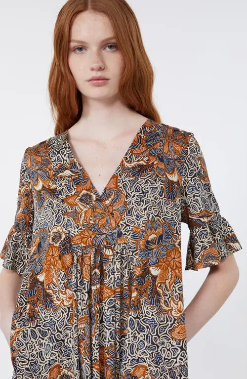Max Mara Fuoko Paisley Floral Cotton Jersey Babydoll Dress - Navy