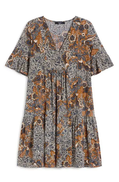 Max Mara Fuoko Paisley Floral Cotton Jersey Babydoll Dress - Navy
