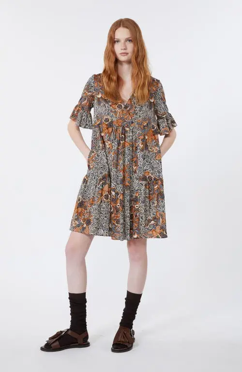 Max Mara Fuoko Paisley Floral Cotton Jersey Babydoll Dress - Navy