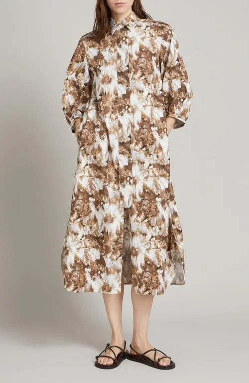 MM BY MAX MARA Falda Abstract Print Cotton Midi Shirtdress - Sky Blue/brown