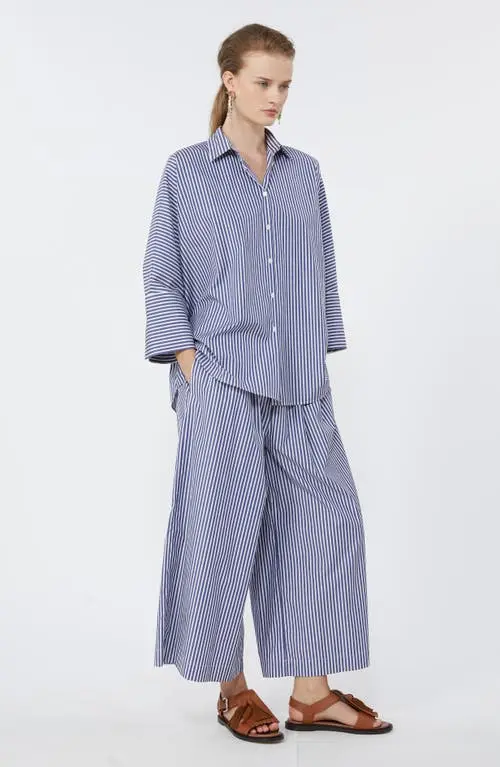 Max Mara Ottone Stripe Cotton Wide Leg Crop Pants