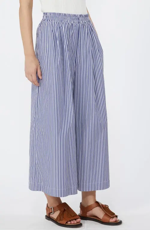 Max Mara Ottone Stripe Cotton Wide Leg Crop Pants - Navy