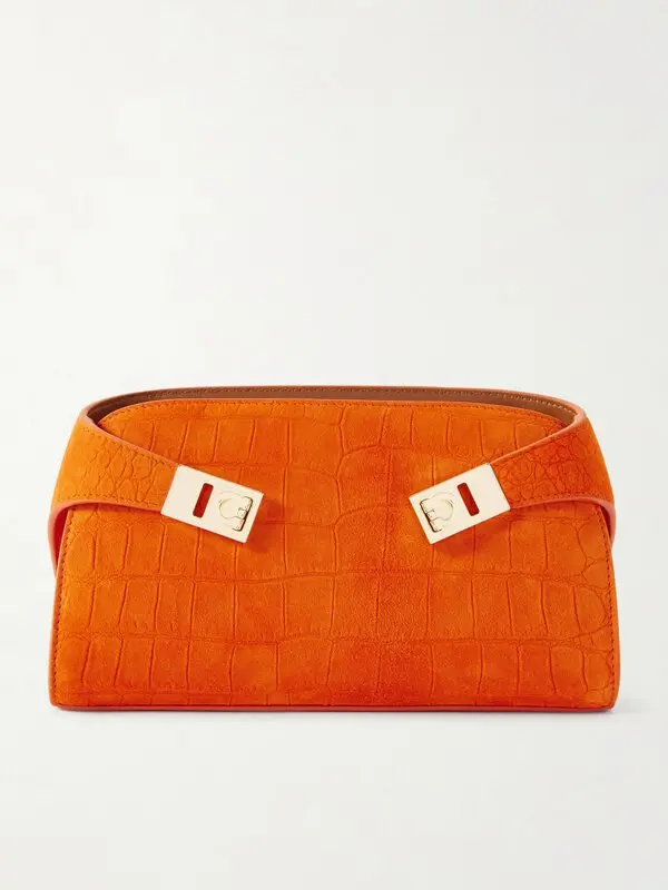 FERRAGAMO Hug Croc-effect Suede Shoulder Bag