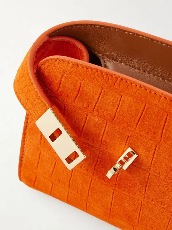 FERRAGAMO Hug Croc-effect Suede Shoulder Bag
