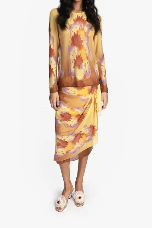 Anna Sui Sunburst Mesh Sarong Skirt