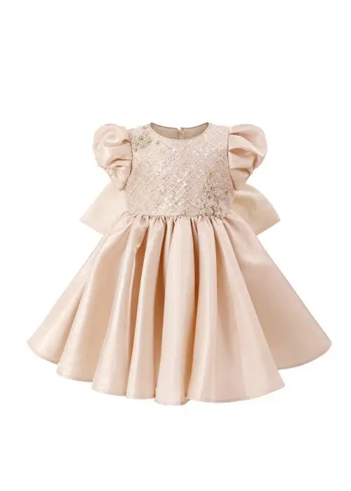 TULLEEN Hera Satin Bow Occasion Dress - Champagne