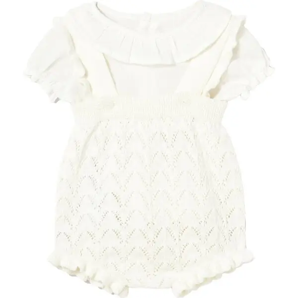 MAYORAL Knitted Romper With Puff Sleeves - White