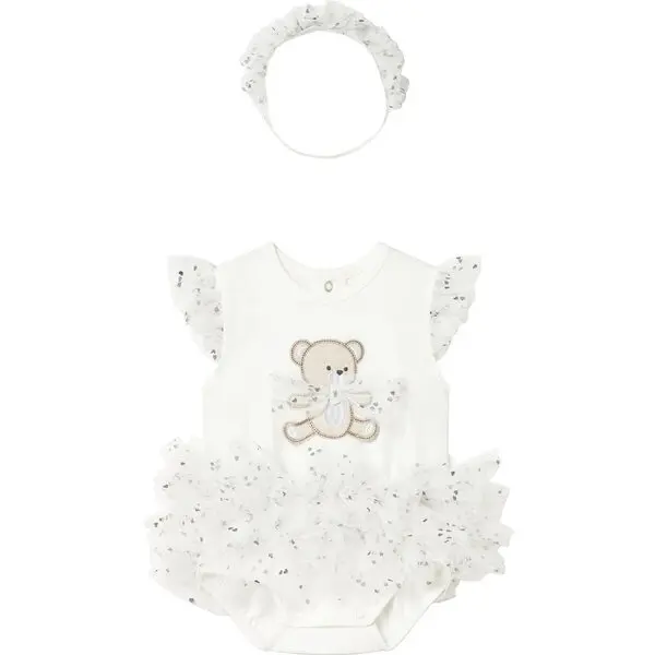 MAYORAL Ruffled Romper With Tulle Skirt And Headband - White