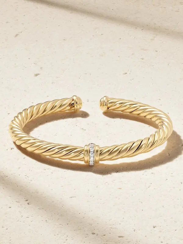 David Yurman Cablespira Flex Diamond Cuff - Gold