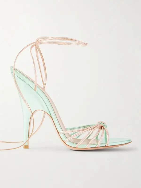 GIANVITO ROSSI Knotted Metallic Leather Sandals - Blue