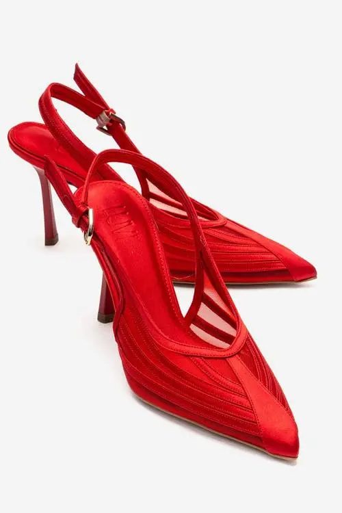 PROLOGUE SHOES Safira Stiletto Pump - Red Satin