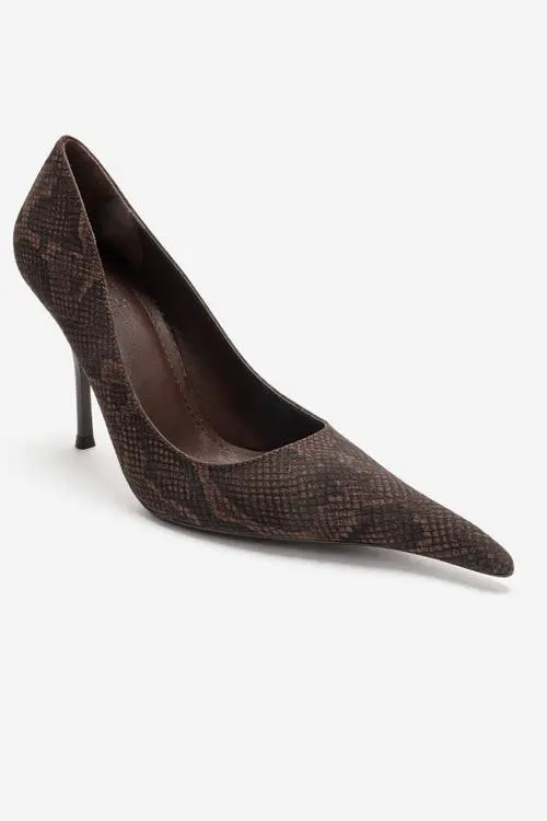 PROLOGUE SHOES Pointed Toe Stiletto Pumps - Brown Pattern