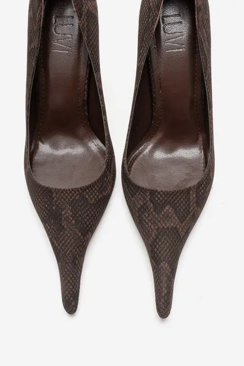 PROLOGUE SHOES Pointed Toe Stiletto Pumps - Brown Pattern