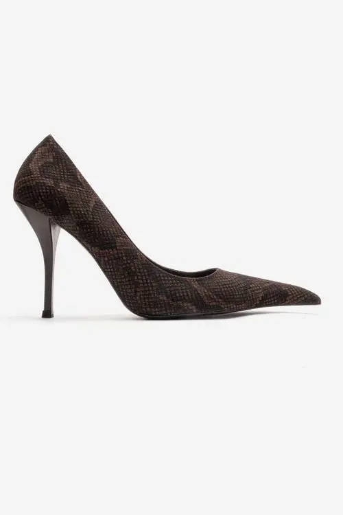 PROLOGUE SHOES Pointed Toe Stiletto Pumps - Brown Pattern