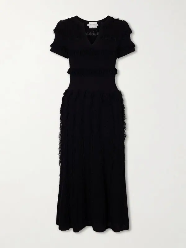 Max Mara Grazia Fringed Knitted Midi Dress