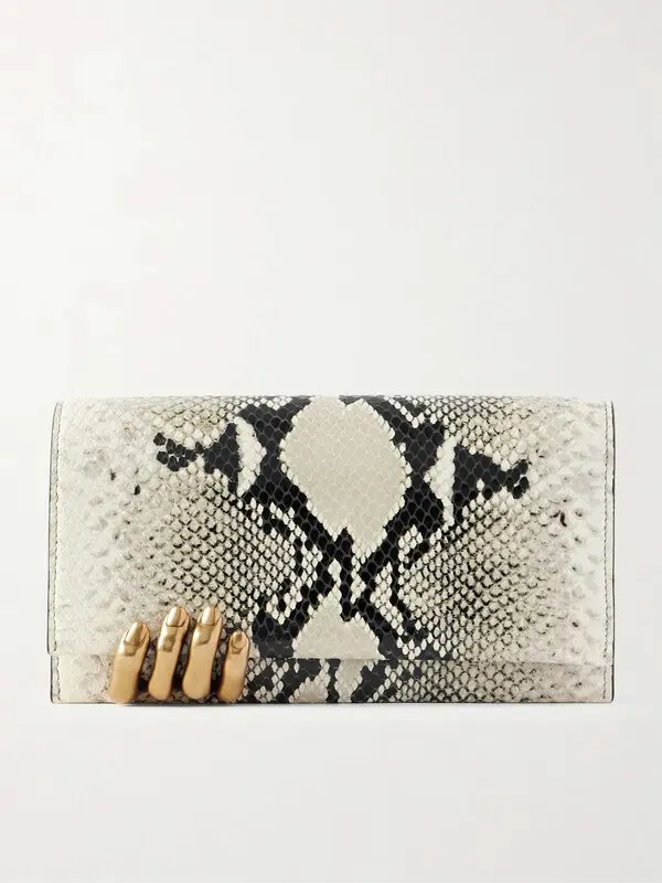Khaite Embellished Snake-effect Leather Clutch - Snake Print