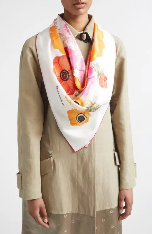FERRAGAMO Anemone Floral Silk Square Scarf