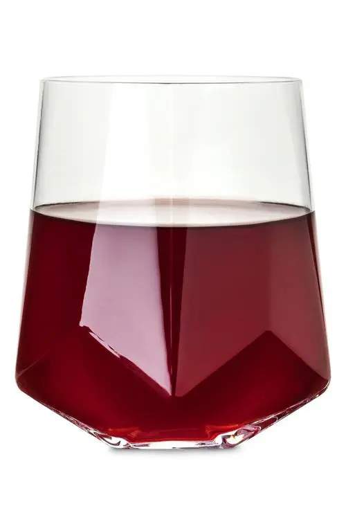 VISKI By True Fabrications Raye Set Of 2 Faceted Stemless Wine Glasses - White